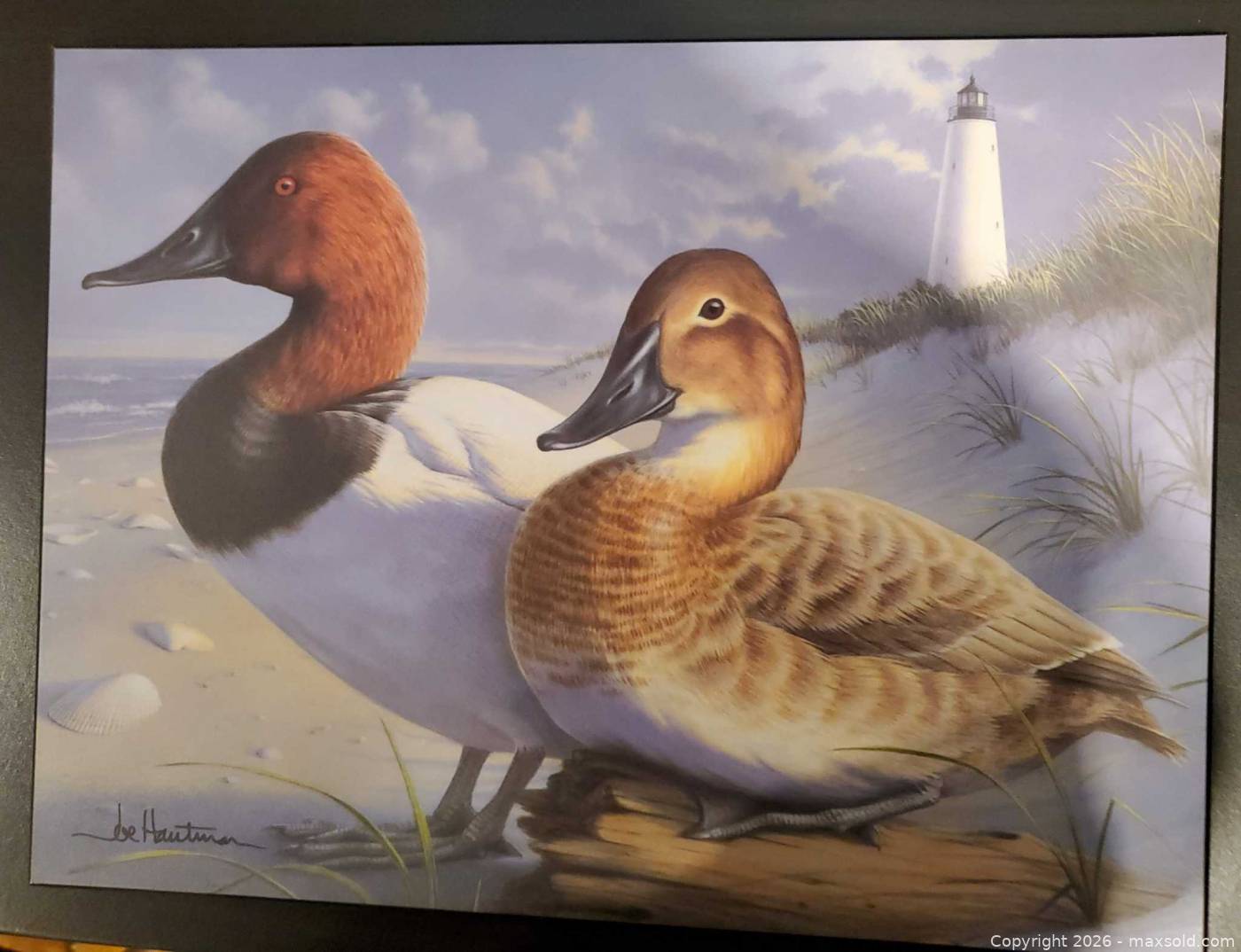 Joe Hartman canvasback ducks print on board | Maxsold