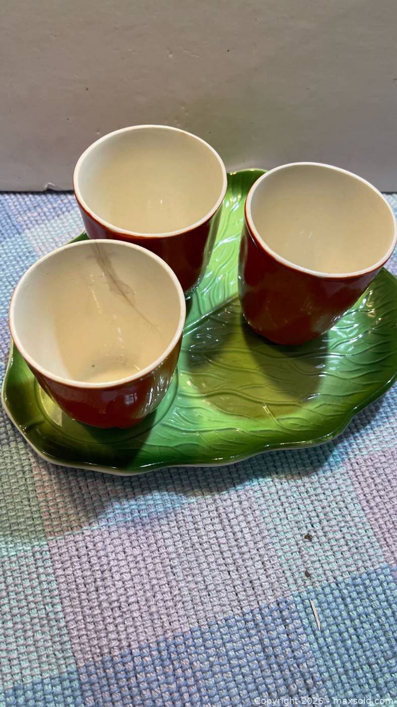 1960s Holt-Howard Leaf Tray With 3 Maruhon Apple Cups | Maxsold