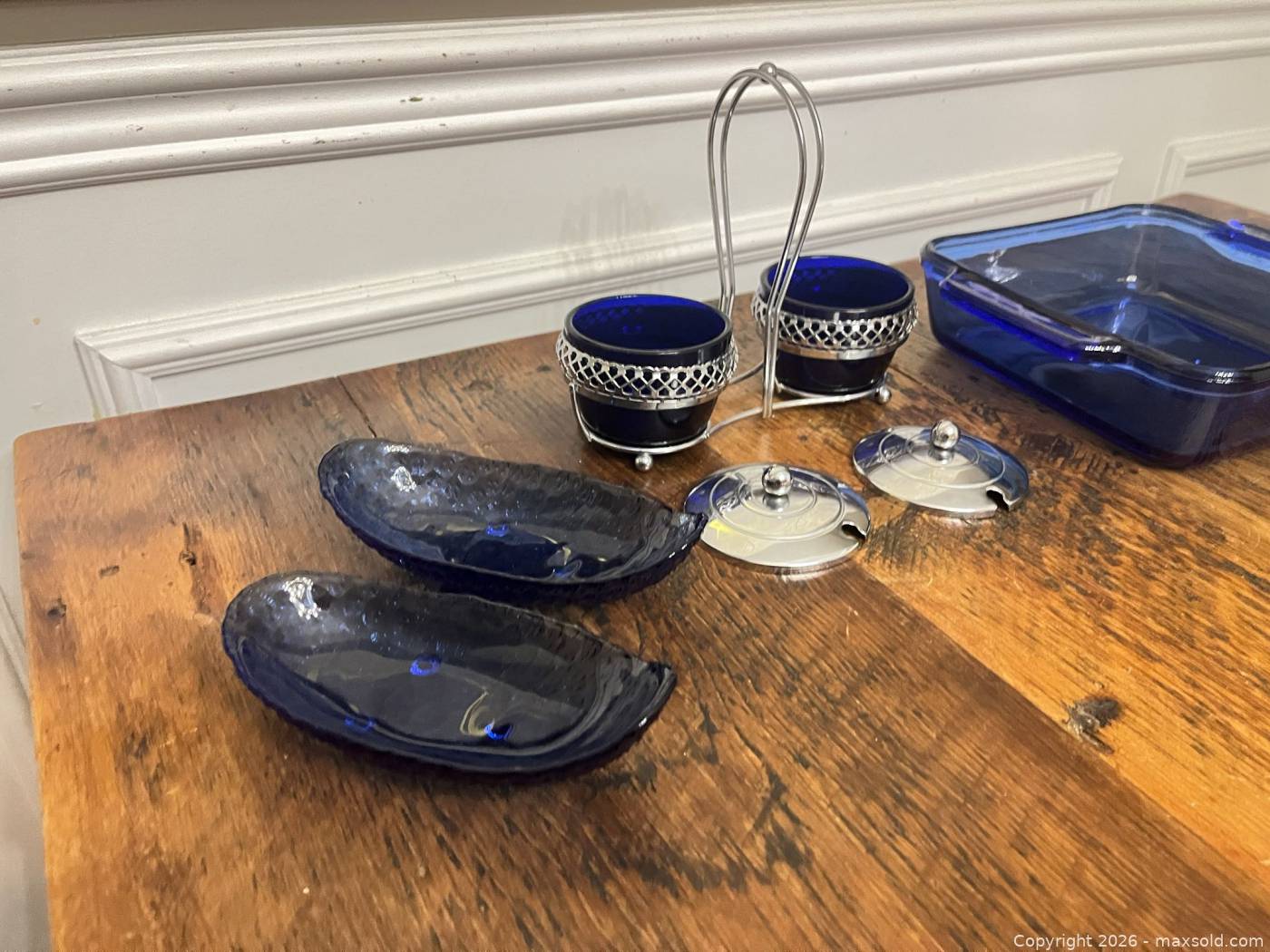 Cobalt blue glass bakeware and serve set | Maxsold