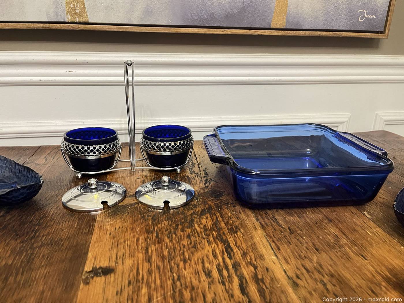 Cobalt blue glass bakeware and serve set | Maxsold