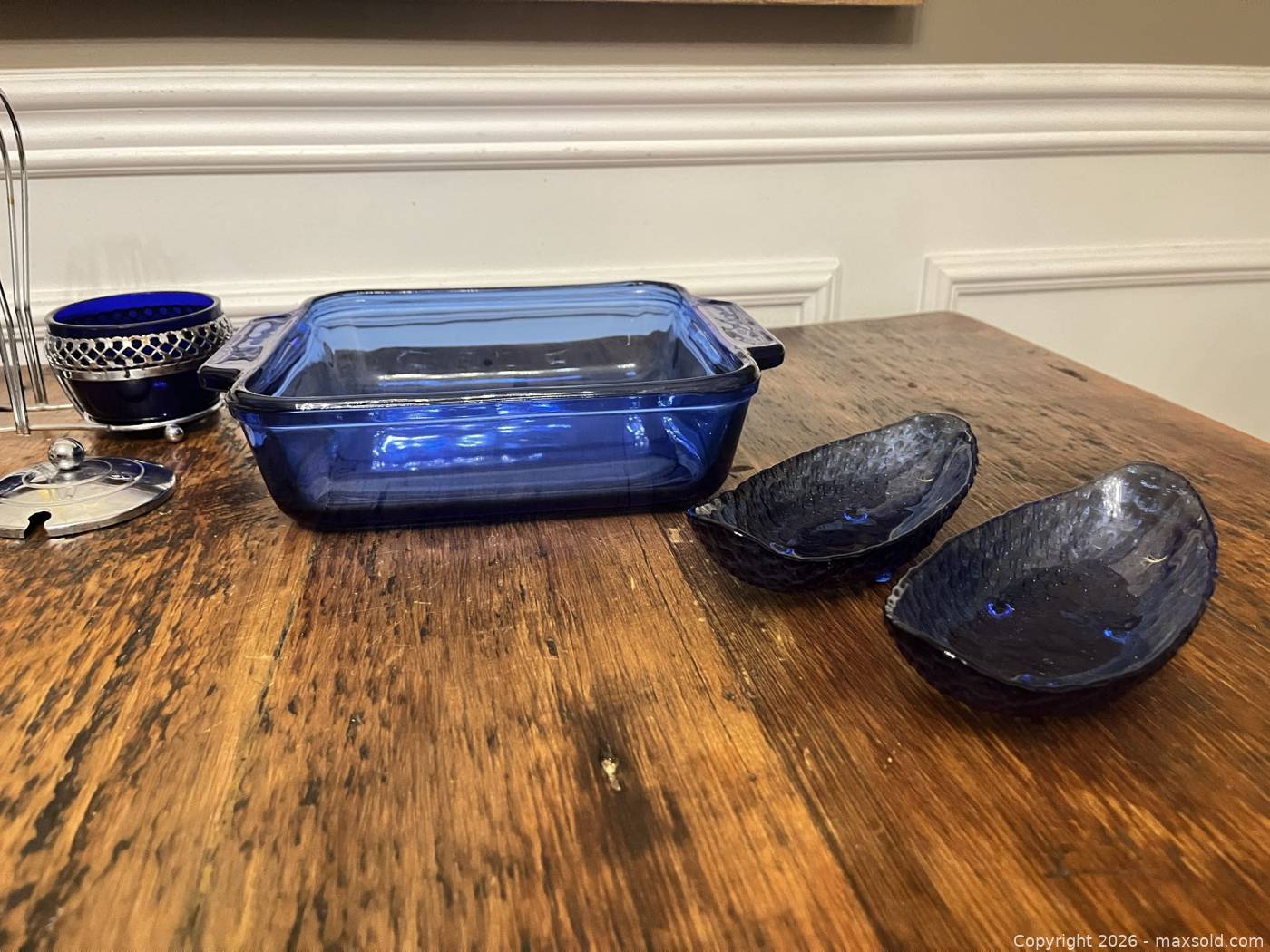 Cobalt blue glass bakeware and serve set | Maxsold