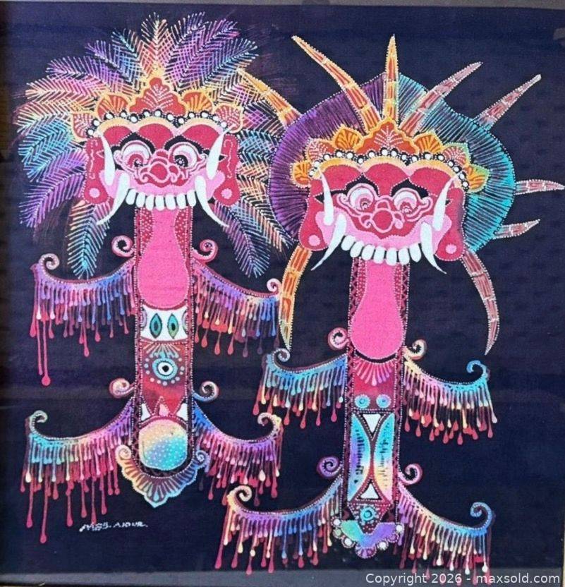 Framed Signed Balinese Batik Painting 19x21 | Maxsold