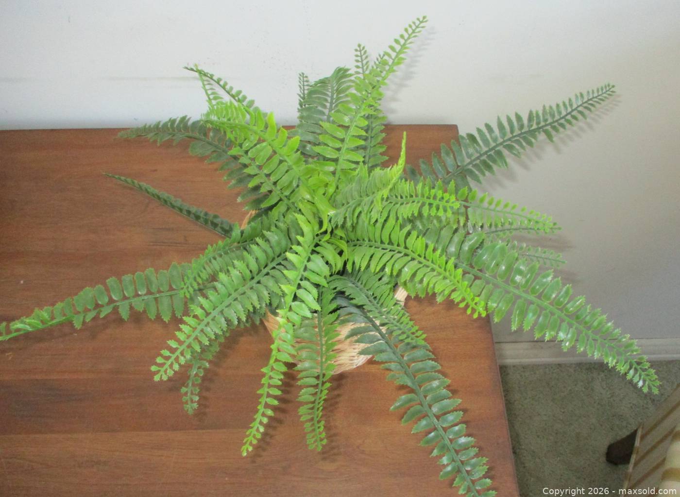 IKEA faux Boston fern in FRIDFULL wicker basket | Maxsold
