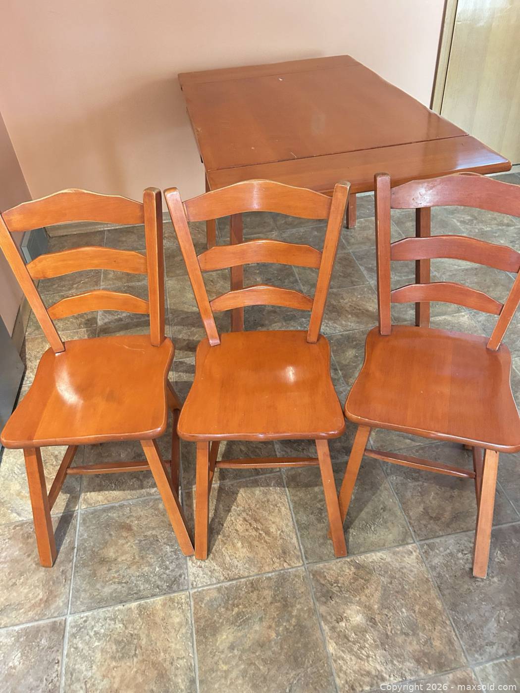 solid wood cherry dining table with 4 chairs | Maxsold