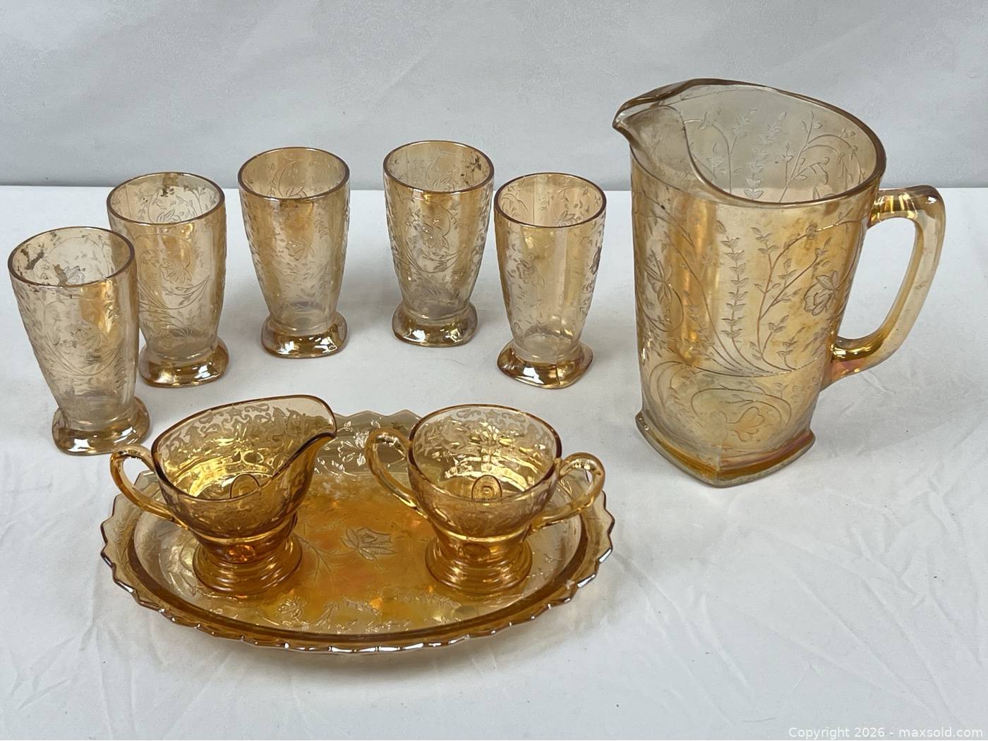 Marigold Carnival Glass Beverage Set, 9-Piece | Maxsold