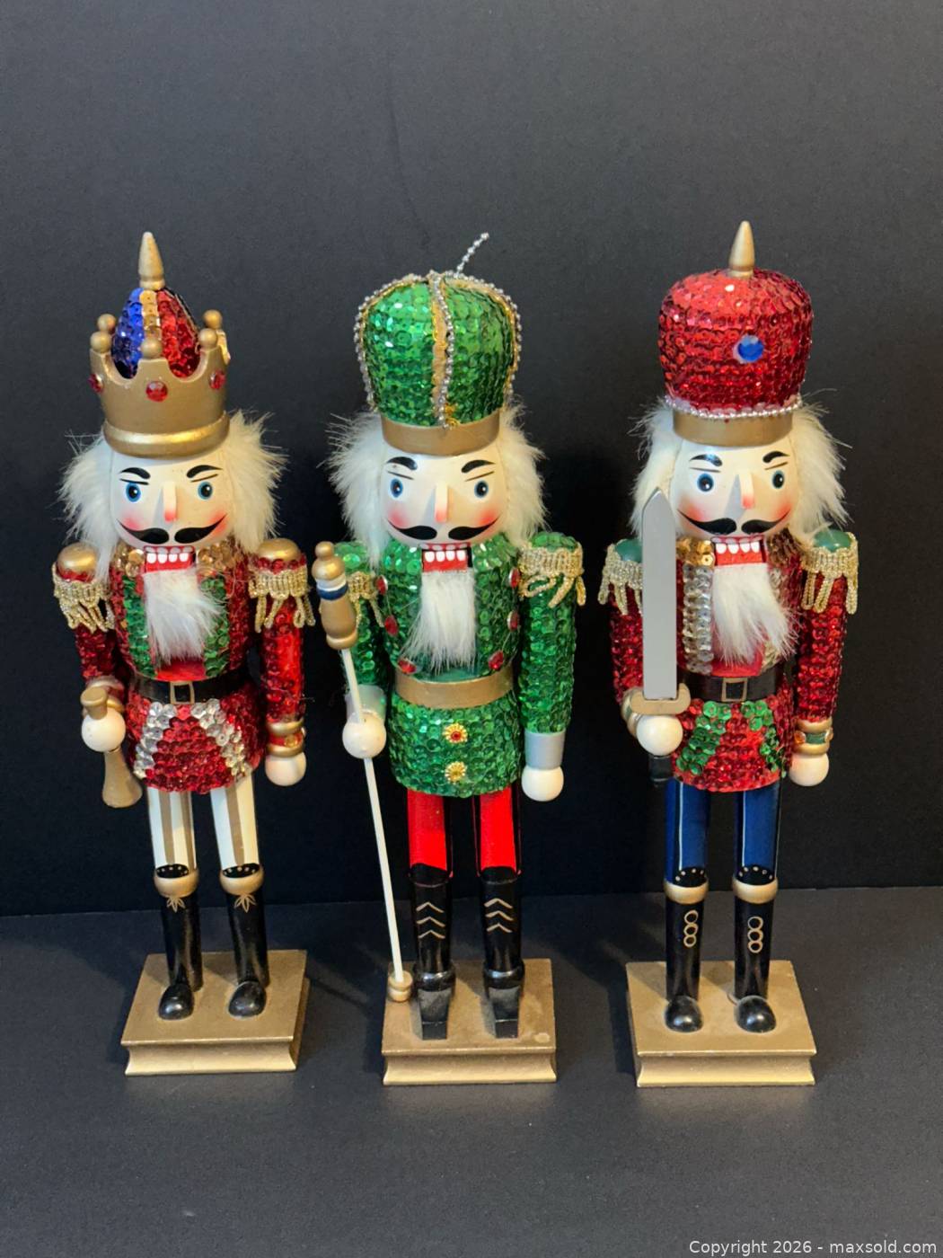 Wooden Nutcracker Factory figurines, set of 3, 14 in | Maxsold