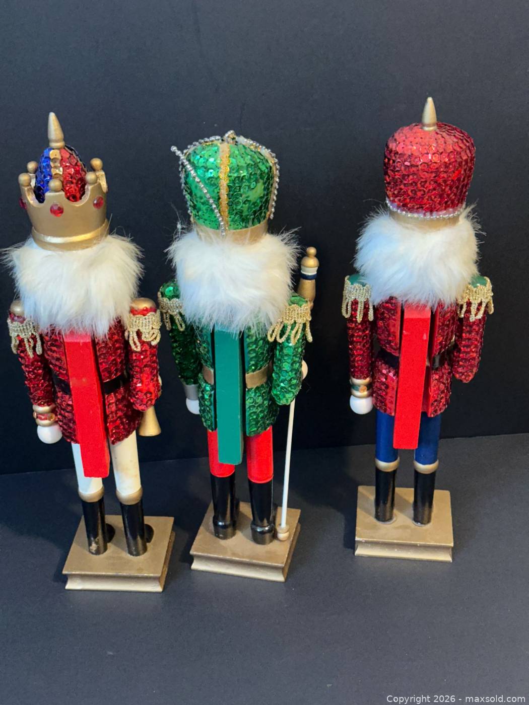 Wooden Nutcracker Factory figurines, set of 3, 14 in | Maxsold