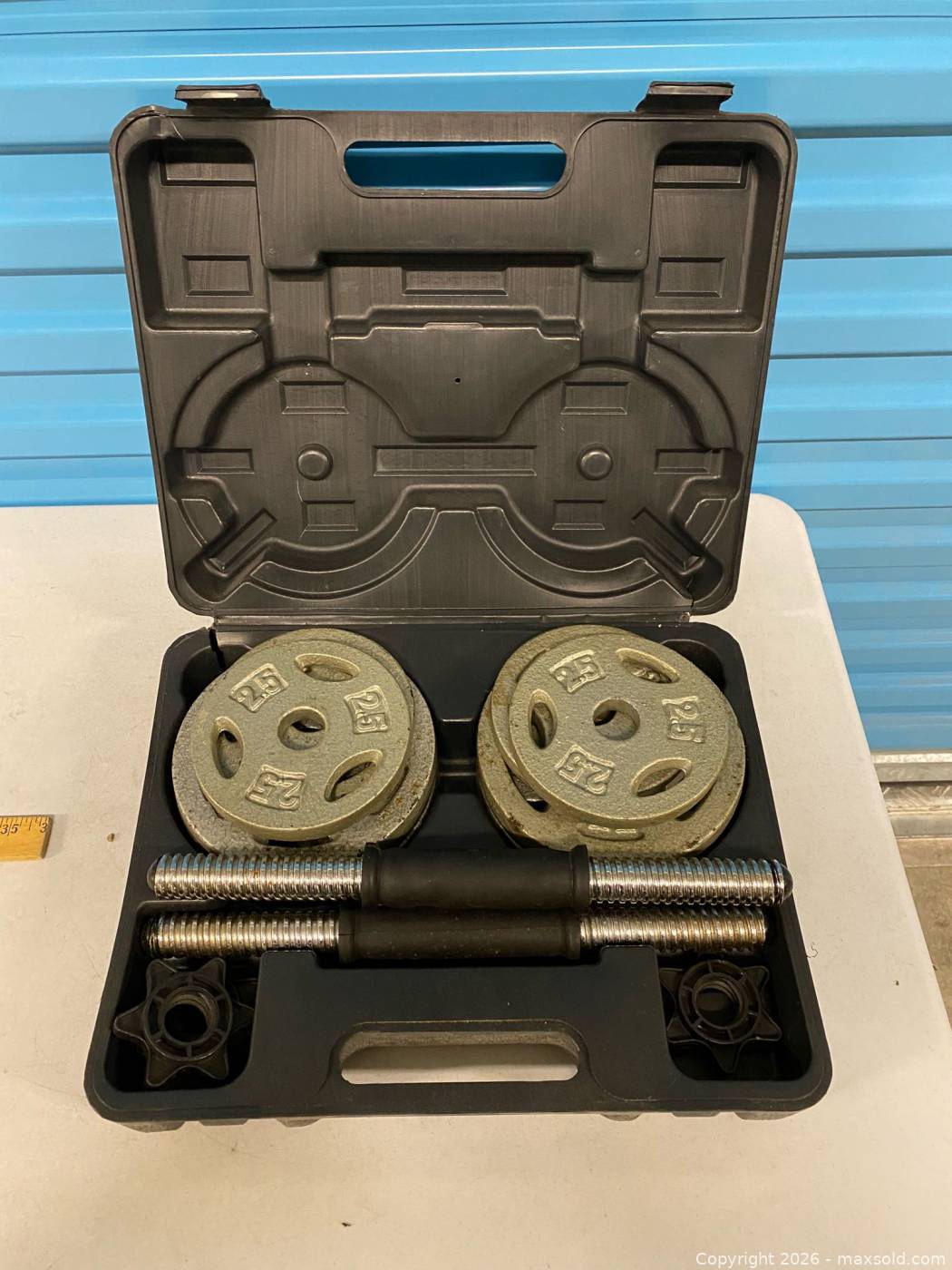 Adjustable dumbbell set with cast iron plates | Maxsold