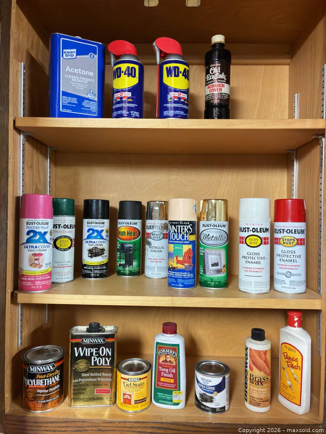 Rust-Oleum spray paints, WD-40, acetone, wood finishes | Maxsold