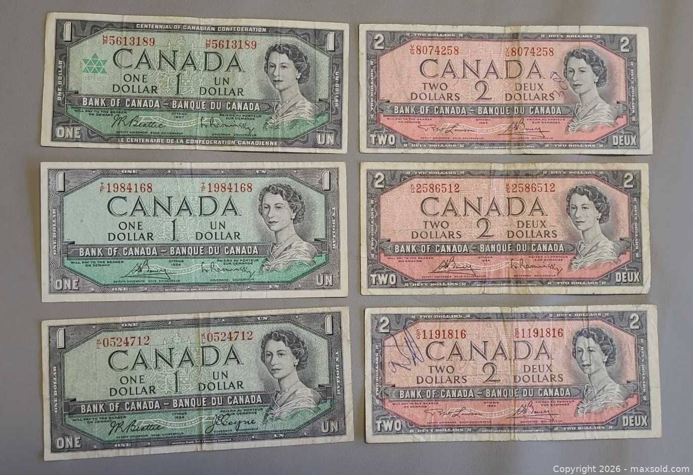 6 Canadian Banknotes 1954 & Centennial 1967 | Maxsold