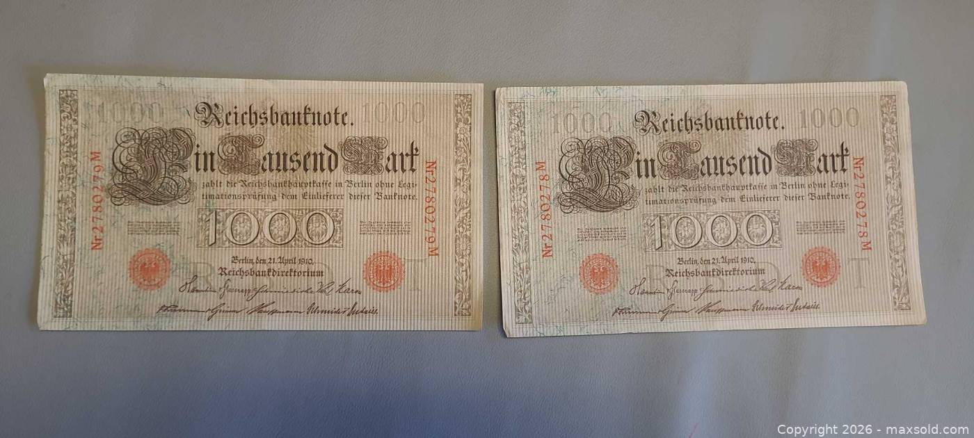 Set of 4 German 1000 Mark Reichsbanknotes 1910 | Maxsold