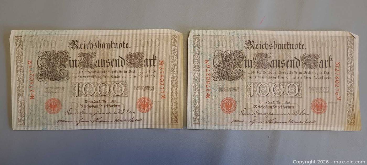 Set of 4 German 1000 Mark Reichsbanknotes 1910 | Maxsold