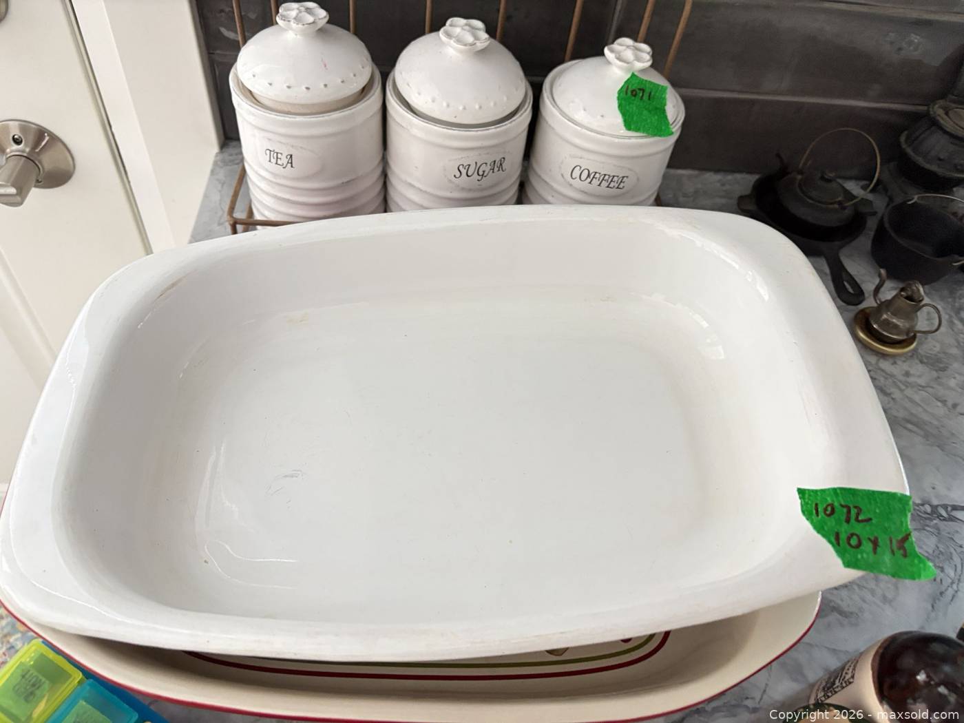 Ceramic rooster motif casserole dishes pair | Maxsold