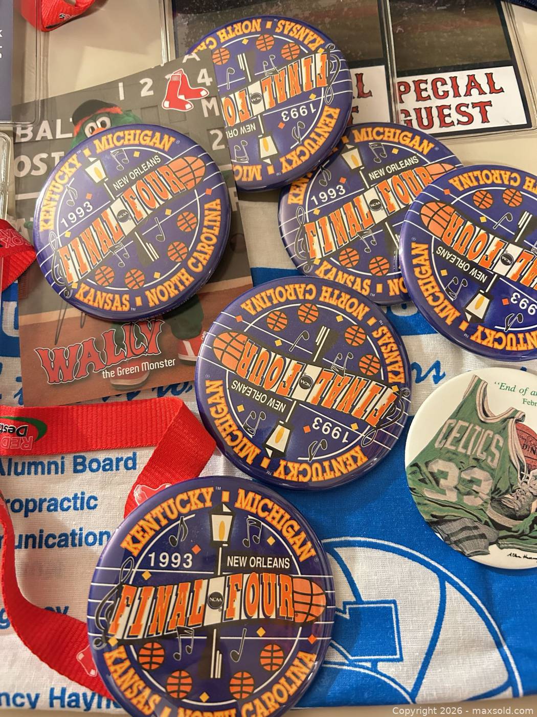 Red Sox Badges, Wally Autograph, Pins, Towel | Maxsold