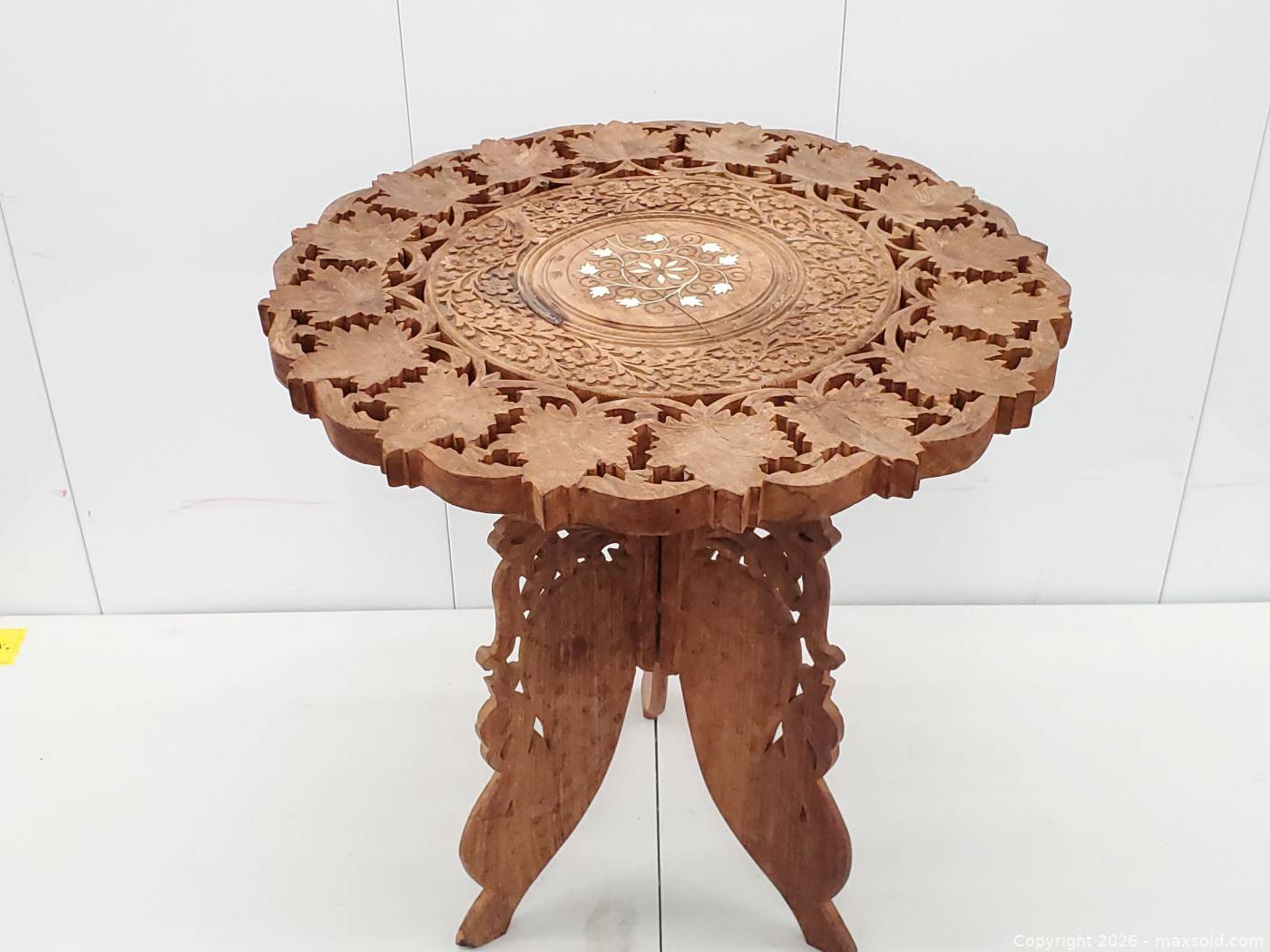 Hand-Carved Folding Indian Side Table | Maxsold