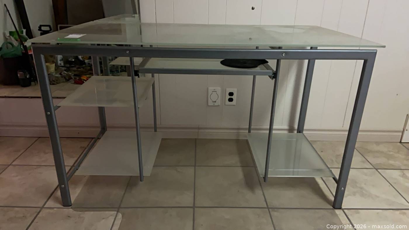 Tempered glass desk and office chair | Maxsold