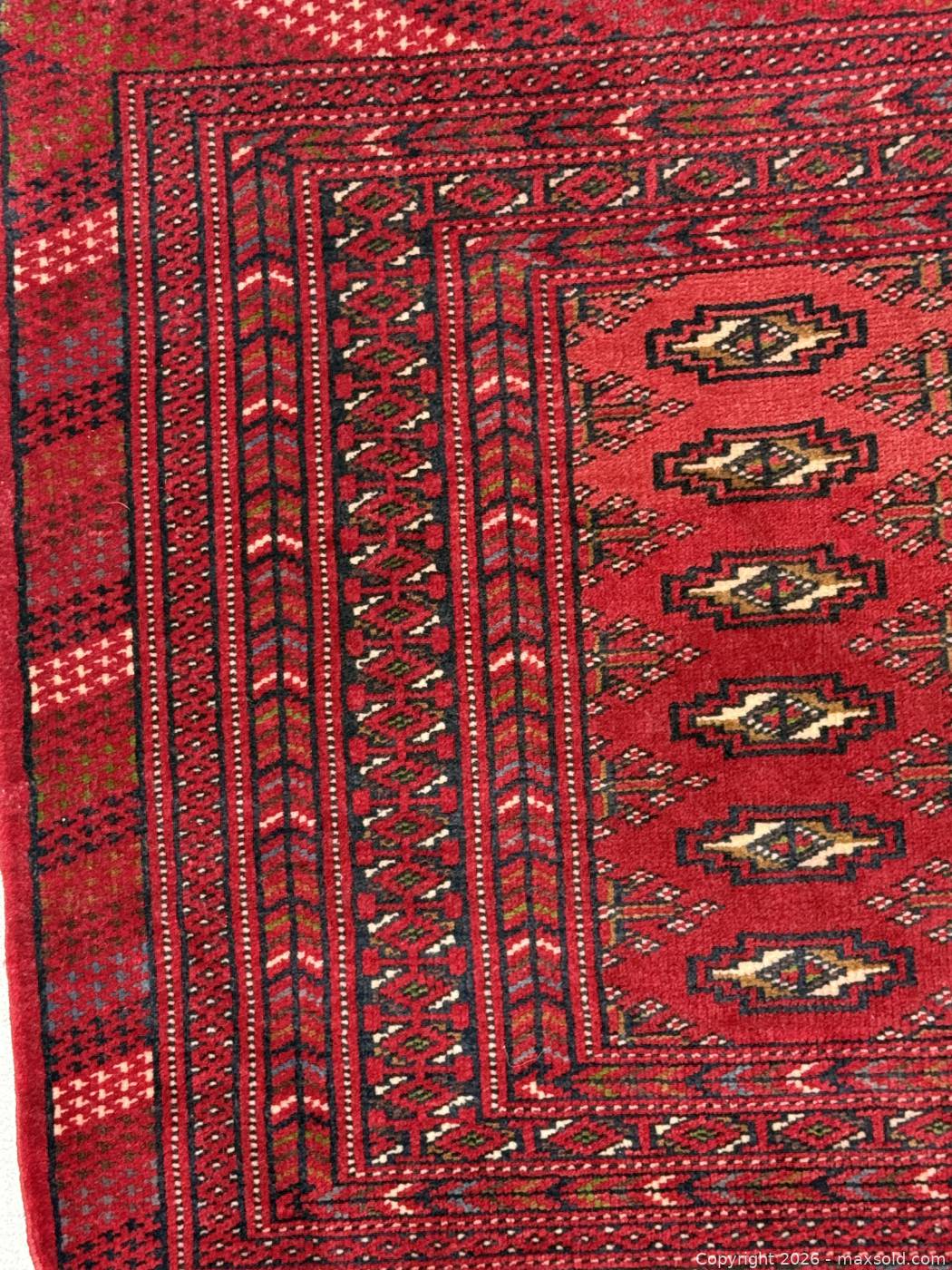 Turkman red velvet wool mat 4.4x2 ft | Maxsold