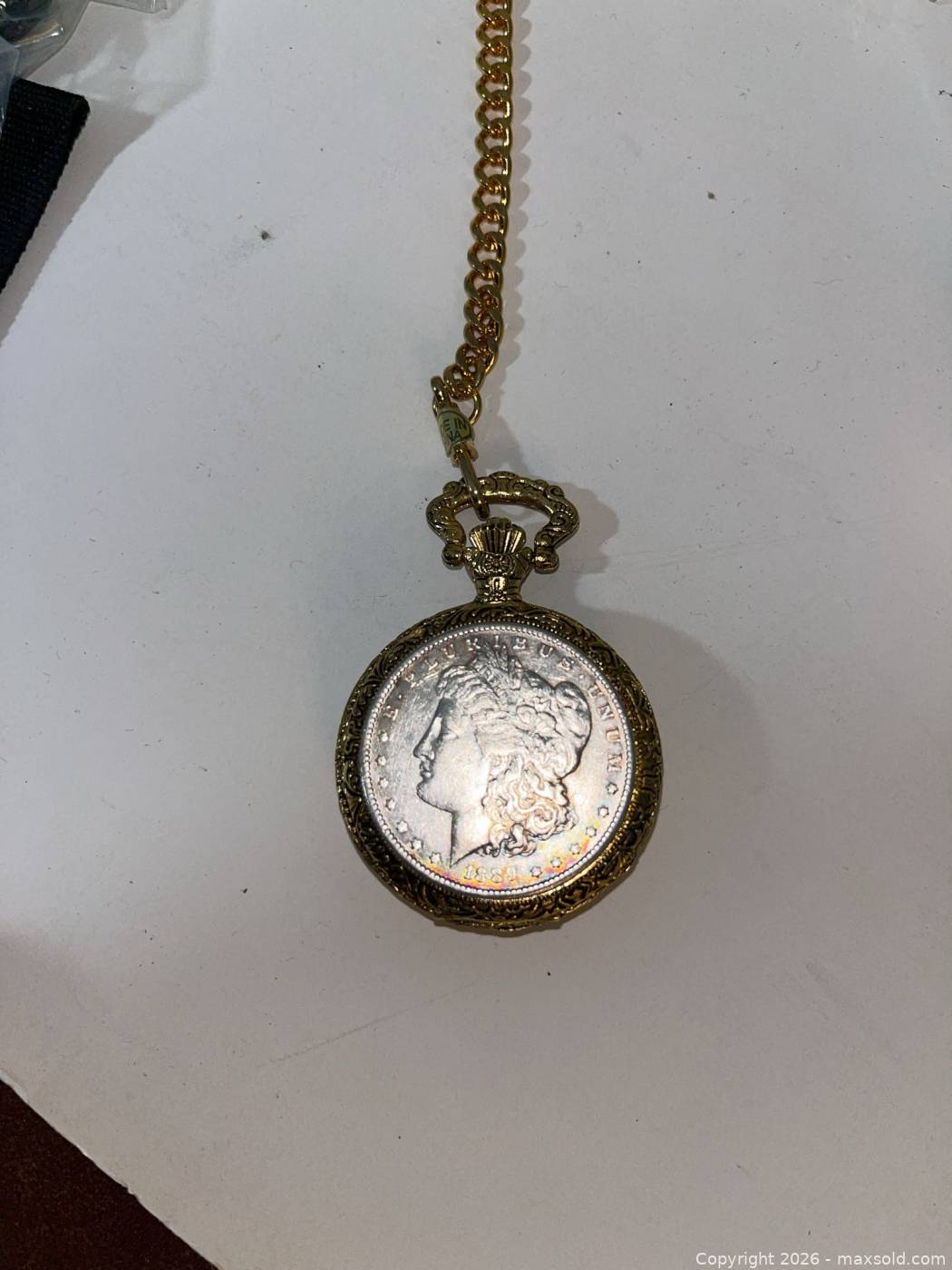 American Historic Society Morgan Silver Dollar quartz pocket watch with ...
