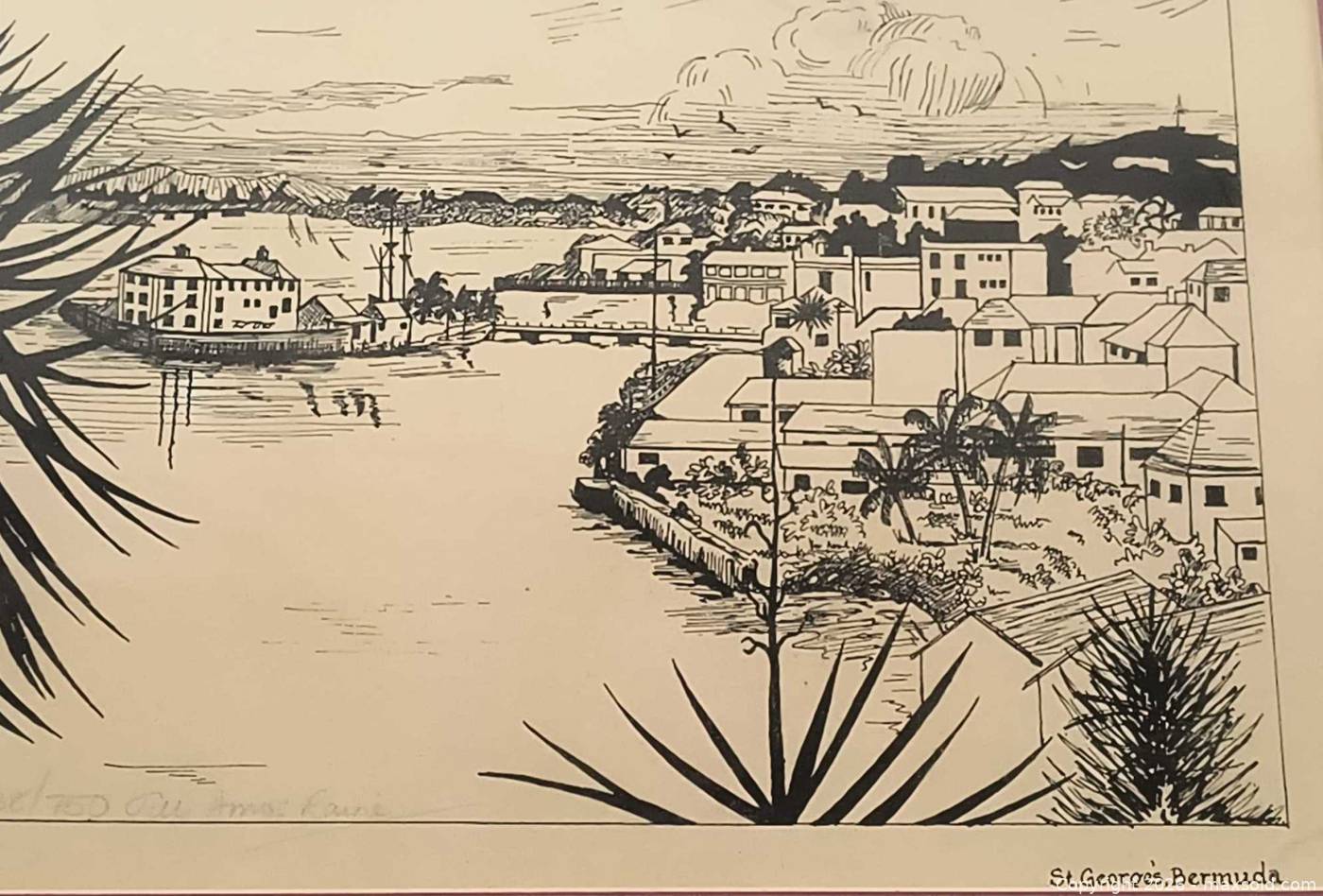 Ink Drawing St. George's Bermuda, Framed | Maxsold