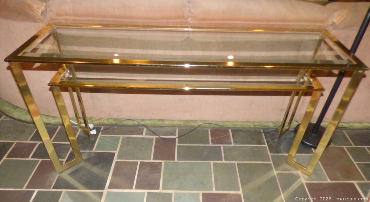 Brass Tone Metal And Glass Sofa Table 60x18x29 | Maxsold