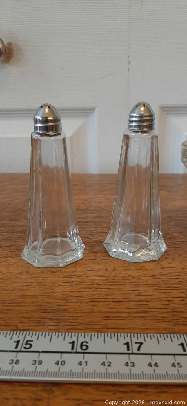Pressed glass salt and pepper shakers and bowls | Maxsold