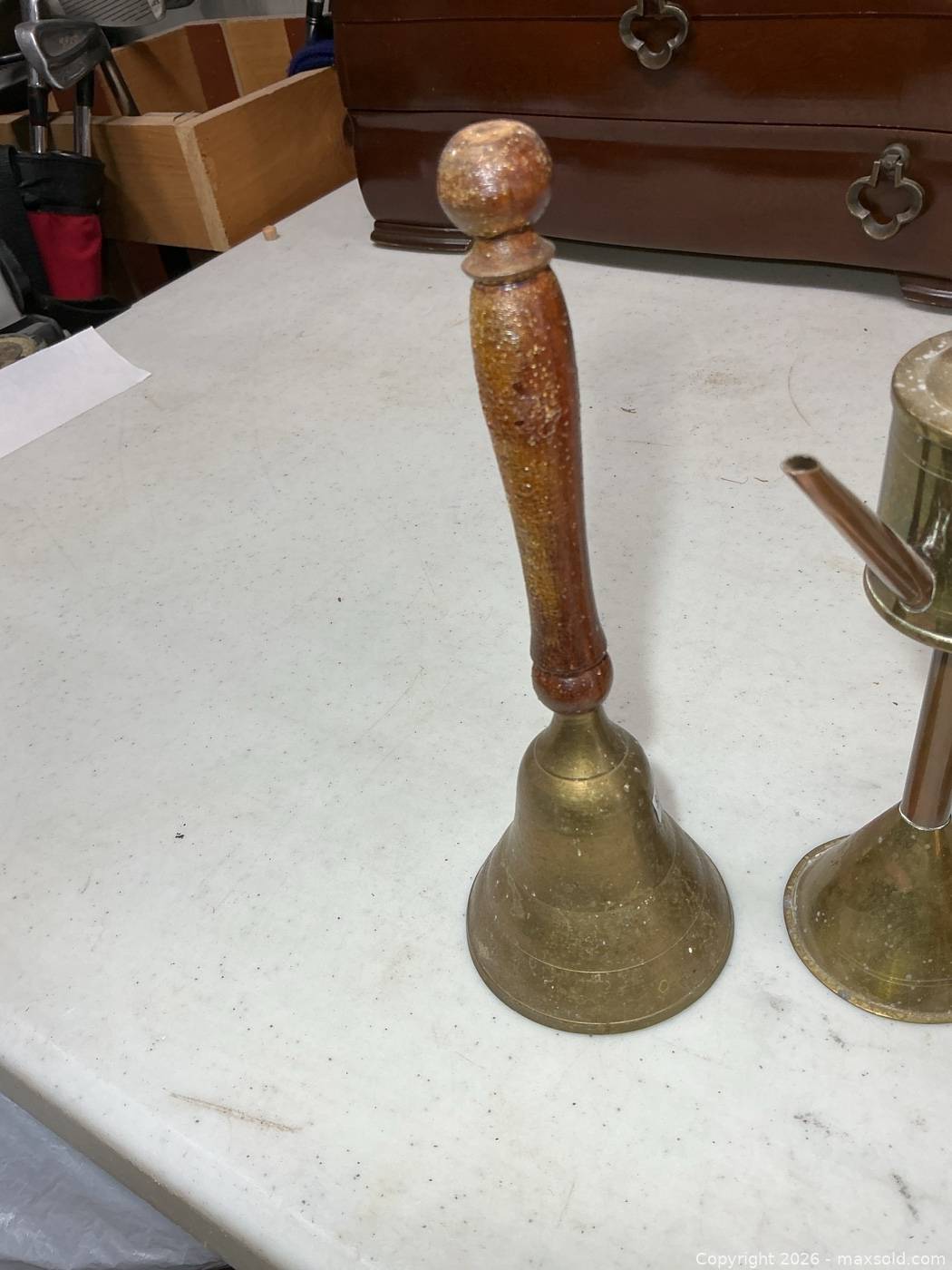 Brass Bell, Oil Lamp And Jug | Maxsold