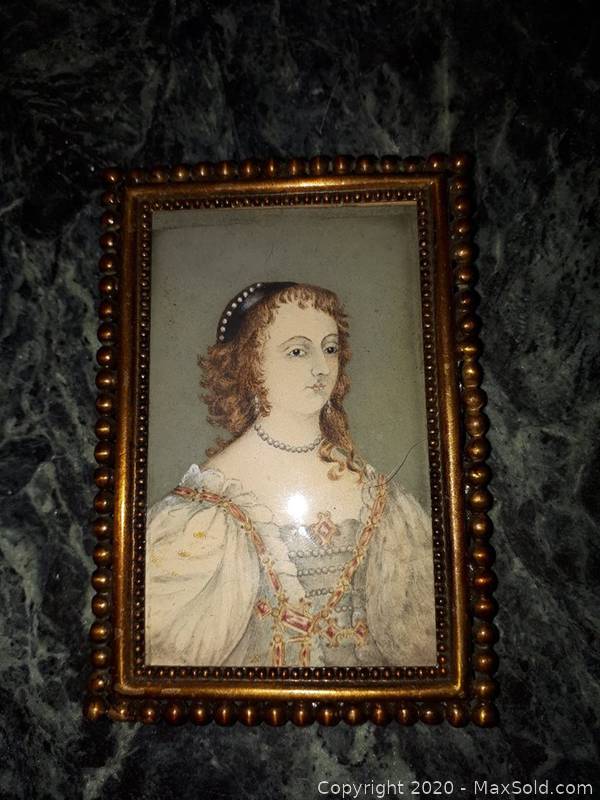 Miniature Gouache Painting of Princess Elizabeth I in Brass Frame | Maxsold