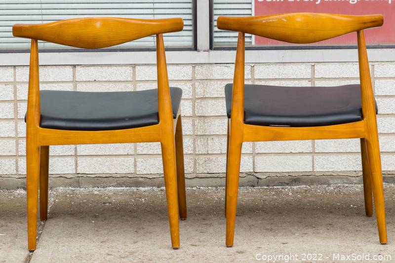 MCM Wooden Dining Chairs with Faux Leather | Maxsold
