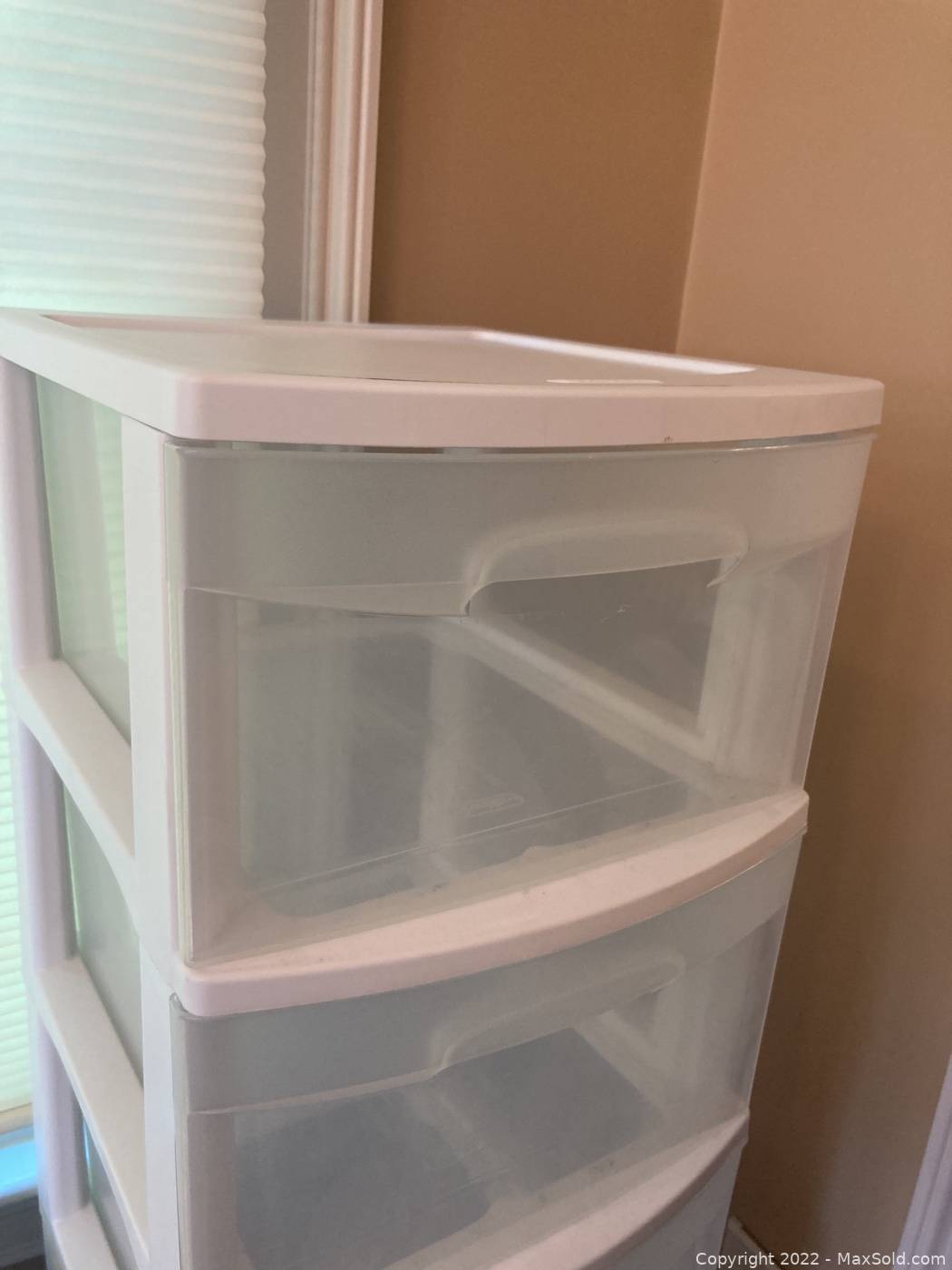 Three Multi-Drawer Plastic Storage Bins on Rollers | Maxsold