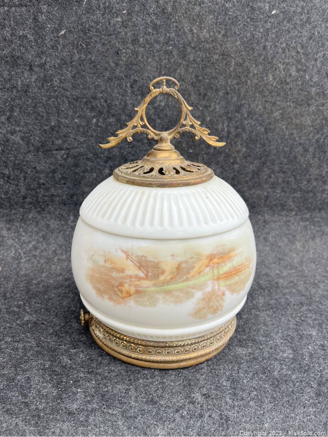 Antique Victorian Milk Glass Oil Lamp Font with Lithograph Transfer ...