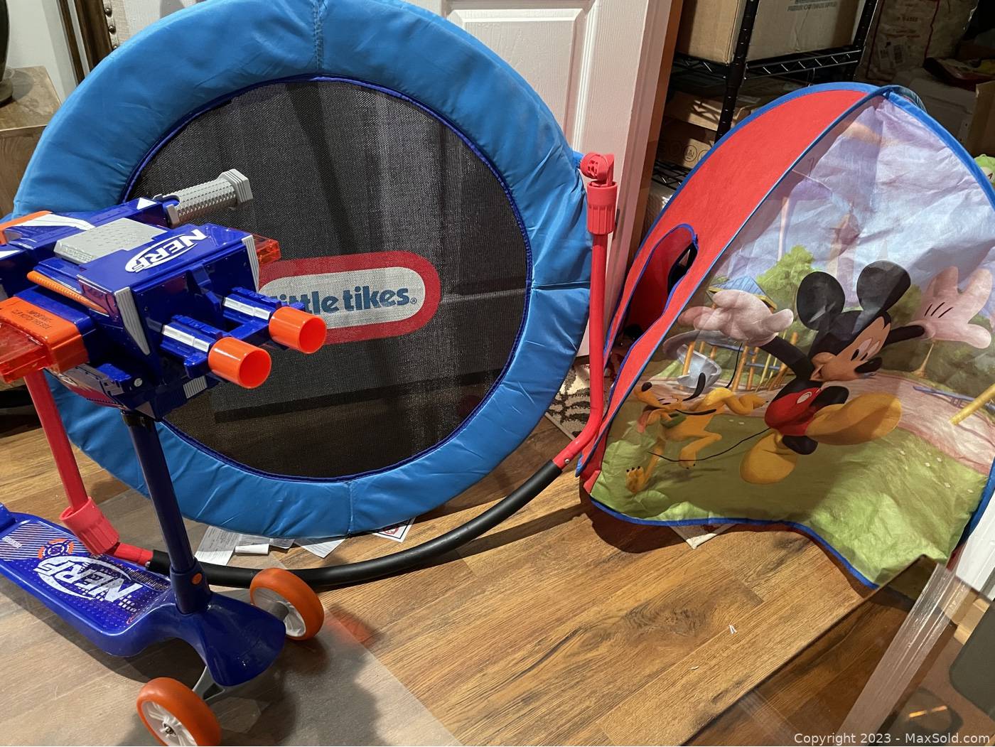 Outdoor Kids Play Set: Little Tikes Trampoline, Mickey Mouse Tent, Nerf ...