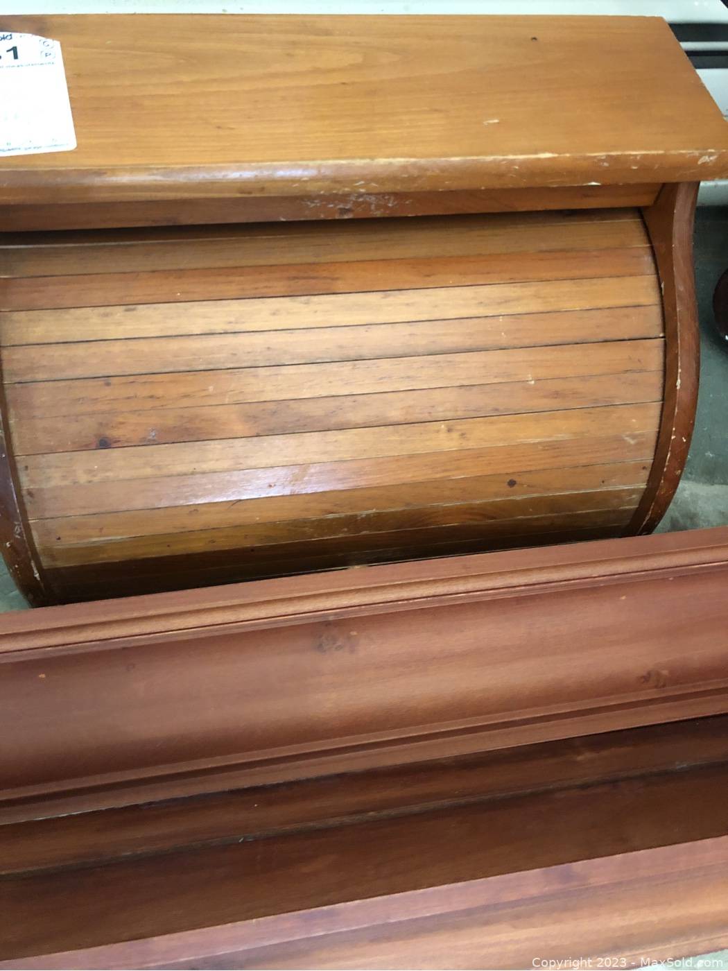 Wooden Bread Box and Floating Shelves by Pottery Barn | Maxsold