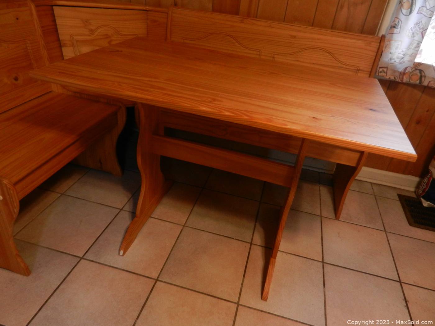 Pine Wood Banquet Corner Seating with Table and Bench | Maxsold