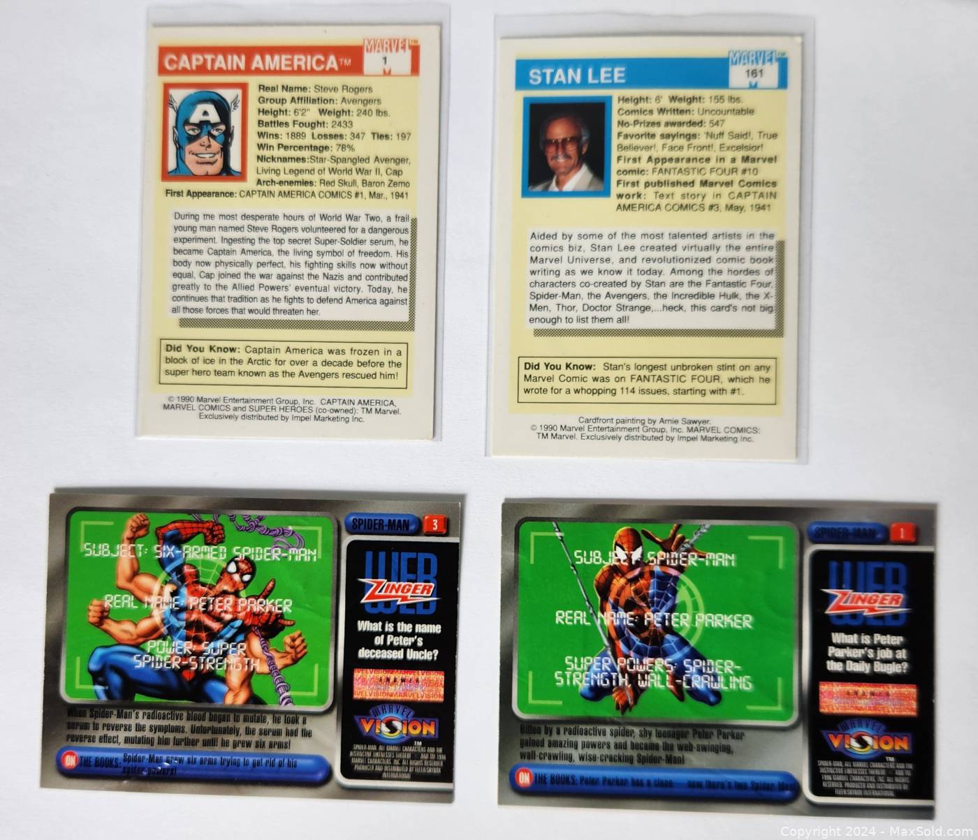 Marvel 1990s Trading Cards Featuring Captain America, Stan Lee, and ...
