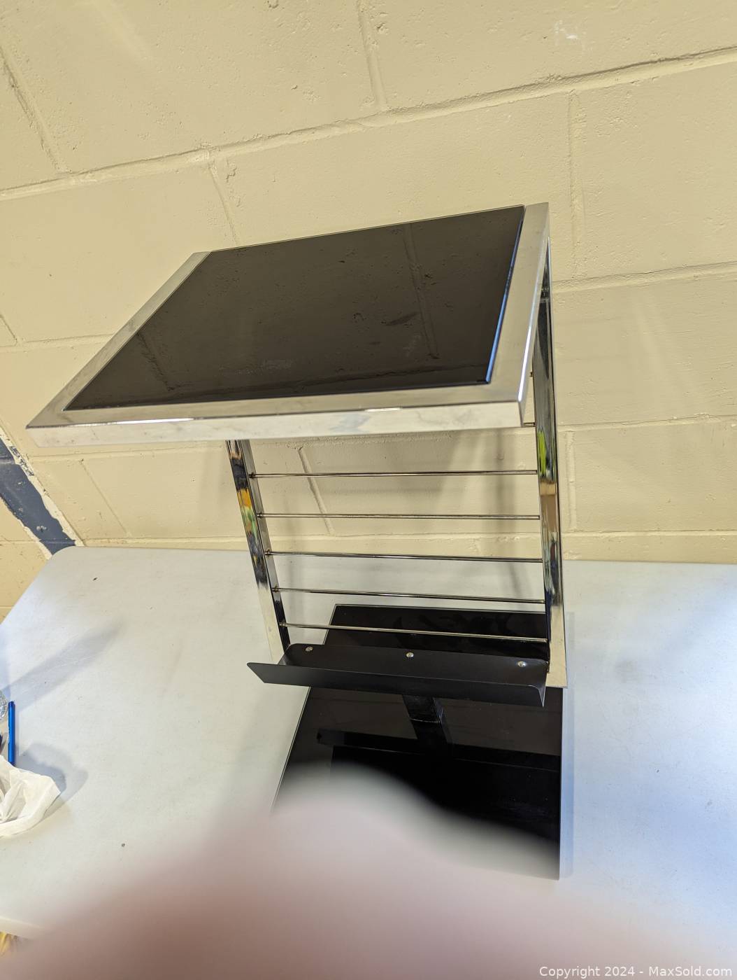 Sharp Chrome Modular Side Table with Black Glass Top and Magazine Rack ...