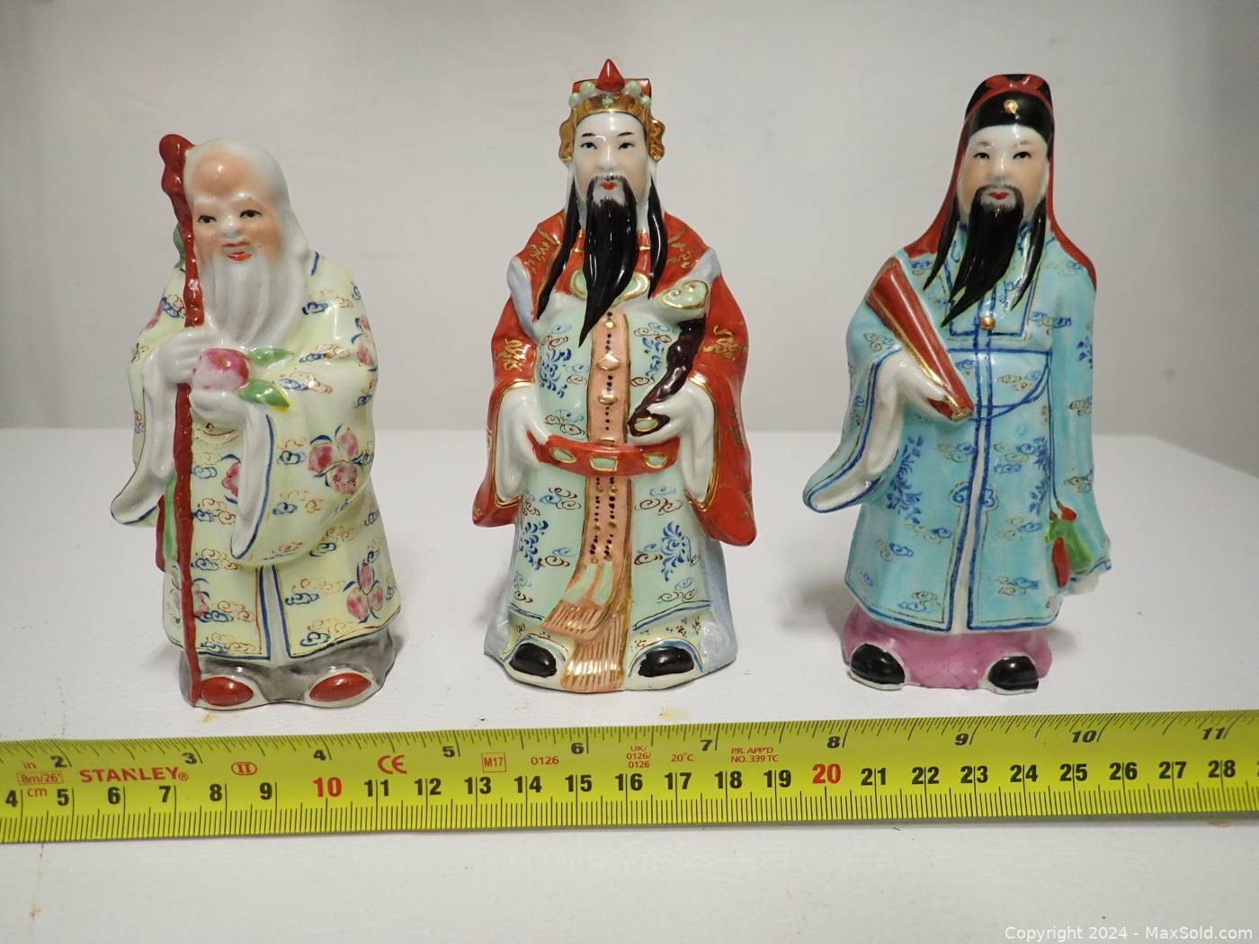 Set of Three Ceramic Chinese Gods Statues - Fortune, Knowledge ...