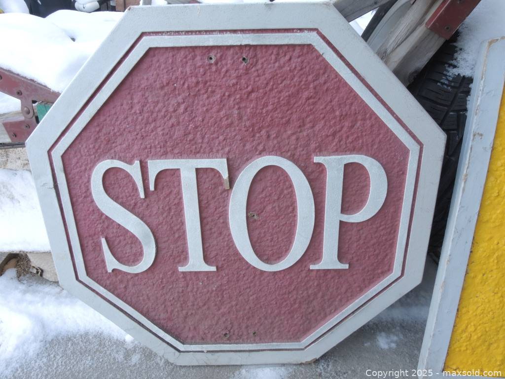 4 Vintage Wooden Stop, Keep Right & School Bus Stop Ahead Signs | Maxsold