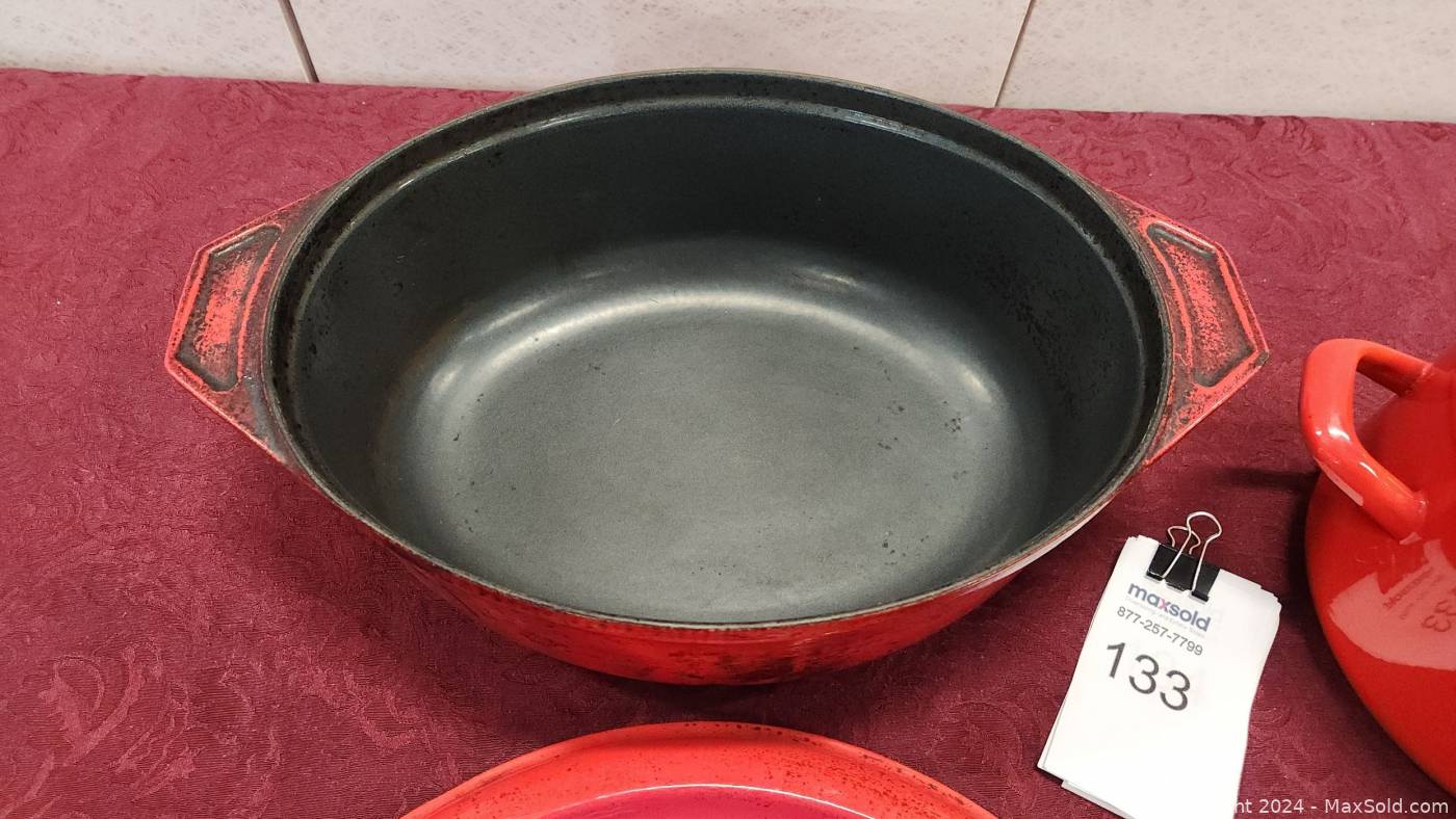 Cast Iron Oval Roaster and Enamel Pot | Maxsold