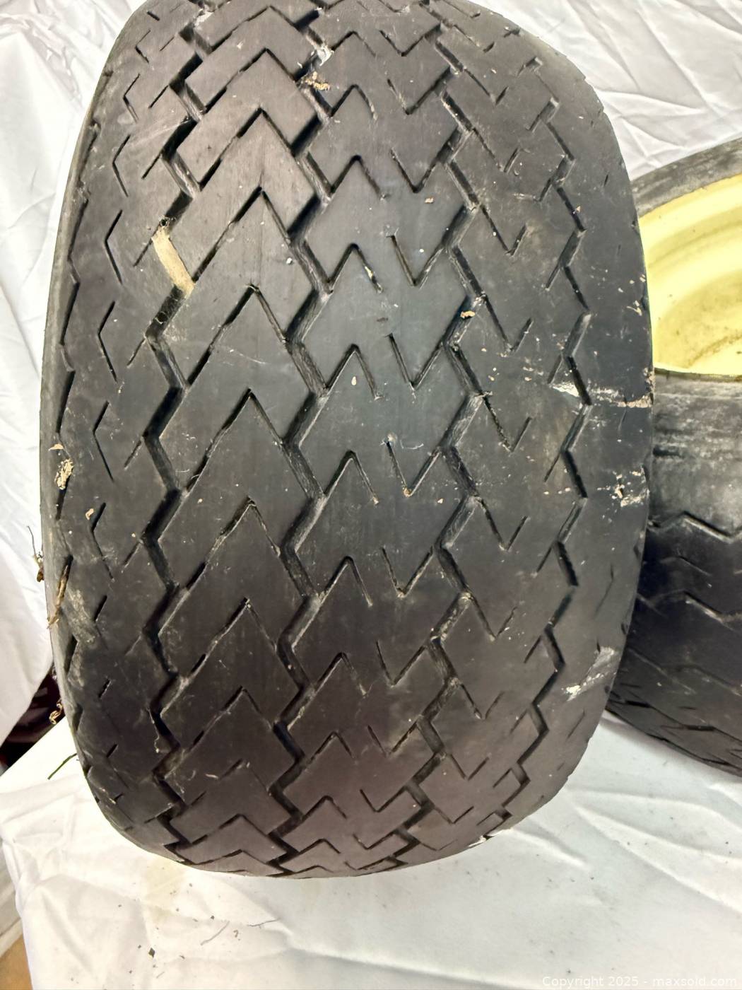Pair of 13x8.50-6 pneumatic wheels on steel rims | Maxsold