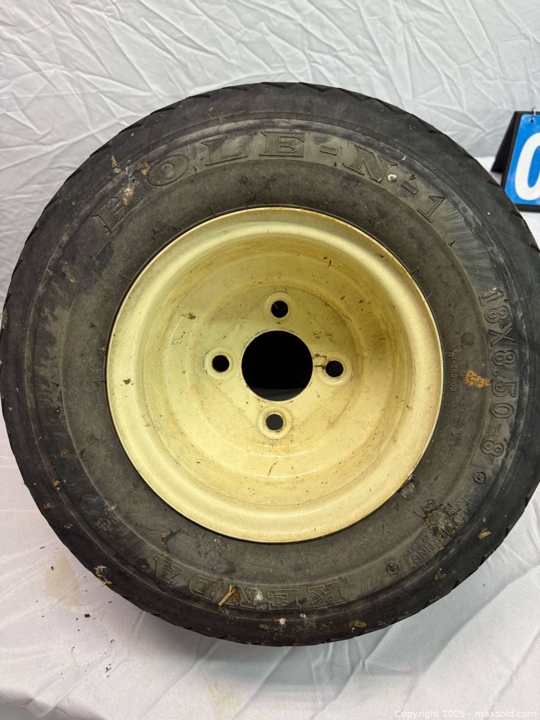 Pair of 13x8.50-6 pneumatic wheels on steel rims | Maxsold