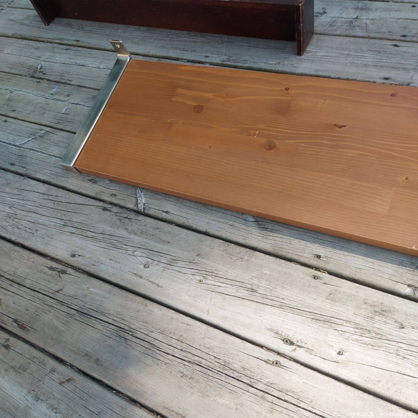 Dark wood knick knack shelf & Ikea Bergshult walnut wall shelf | Maxsold