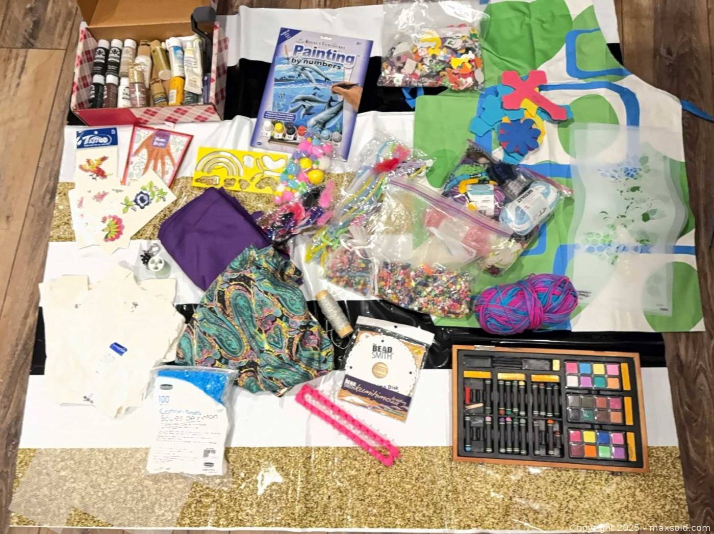 Mixed craft supplies with paints beads yarn kits | Maxsold