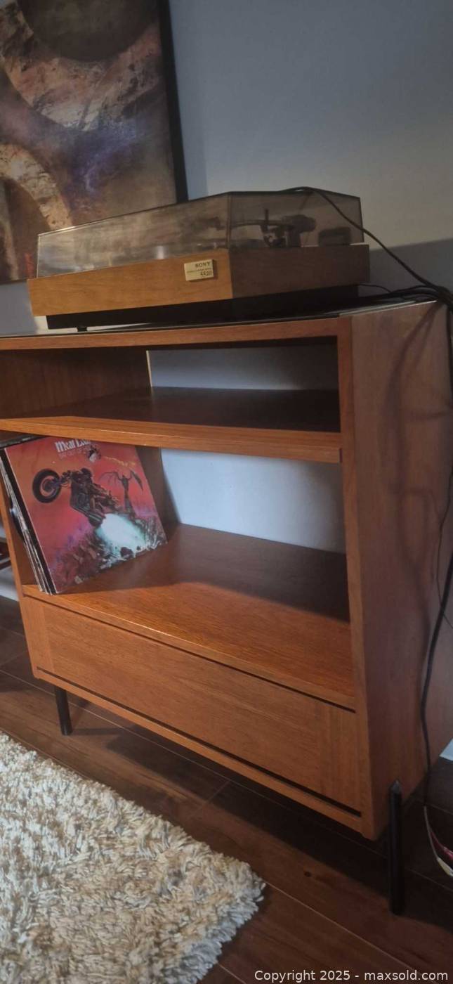 Mid-century teak record console shelving unit | Maxsold