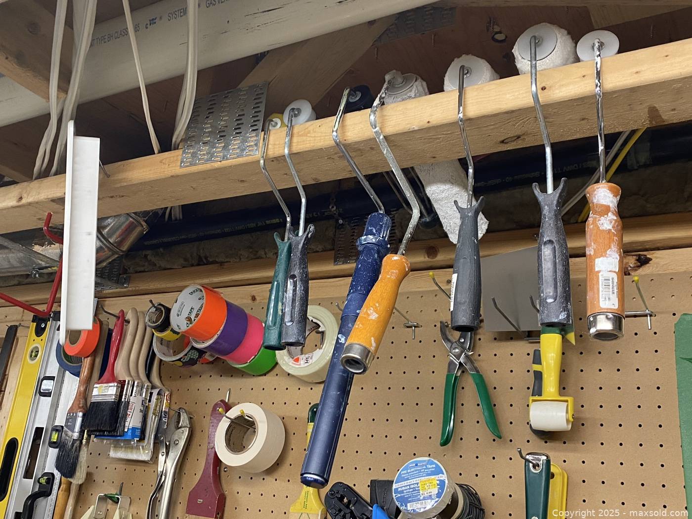 Workshop Wall of Tools Collection with Rulers, Screwdrivers, Rollers ...