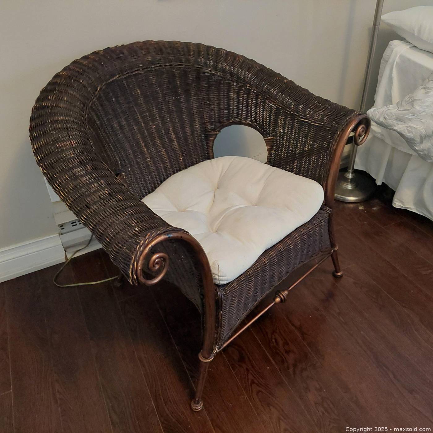 Pier One Wicker Reading Chair with Cushion | Maxsold