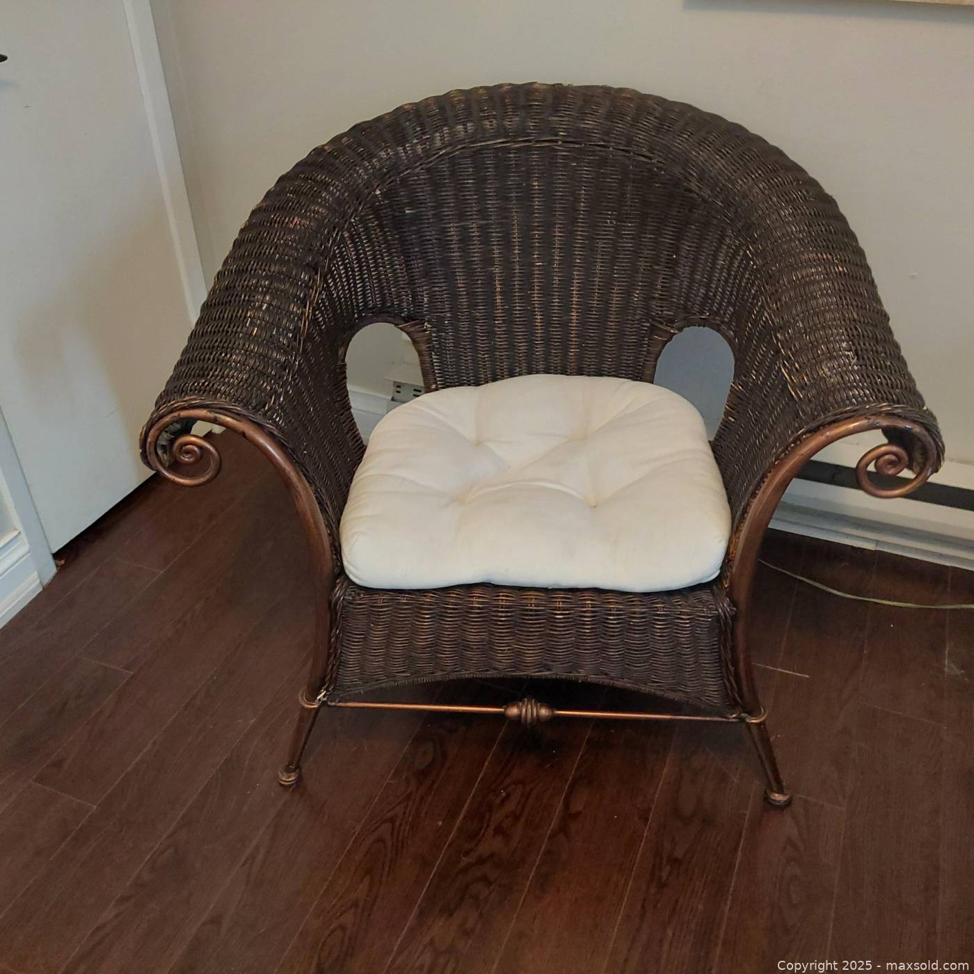 Pier One Wicker Reading Chair with Cushion | Maxsold