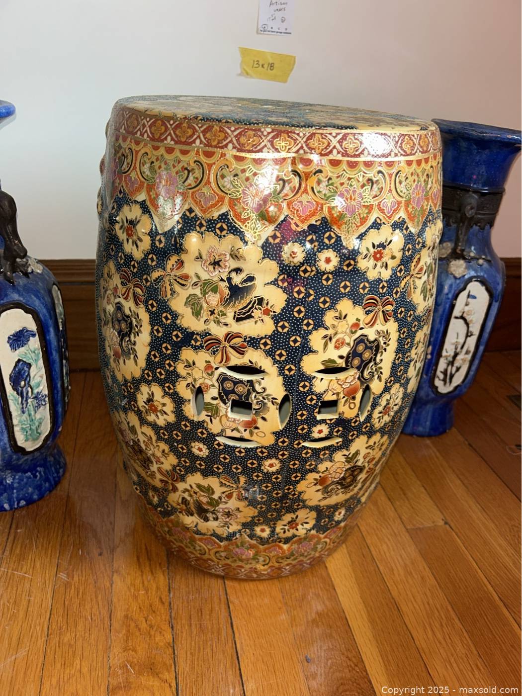 Asian Garden Stool and Two Artisan Vases | Maxsold