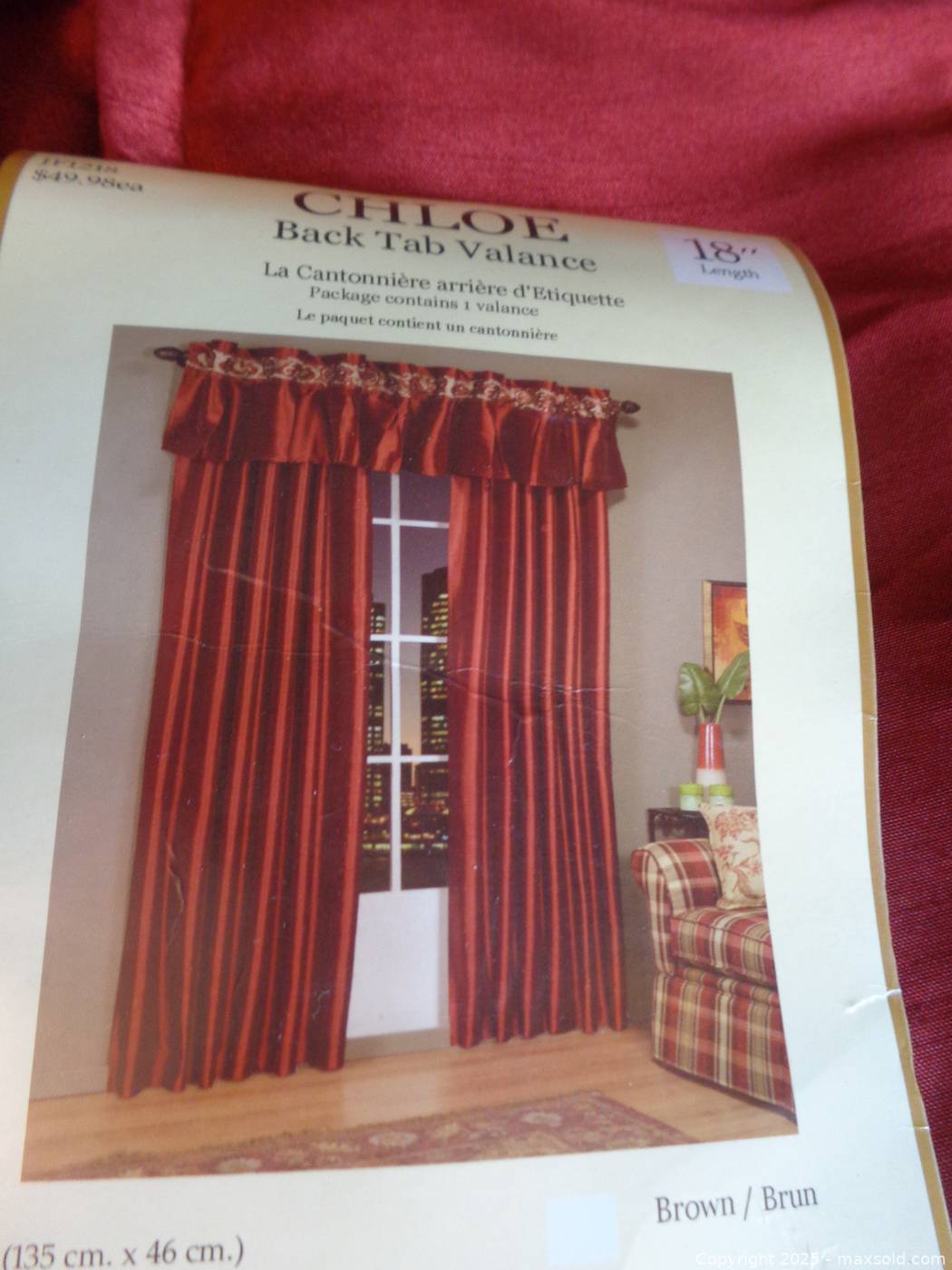 Burgundy back tab window valance 53in x 18in | Maxsold