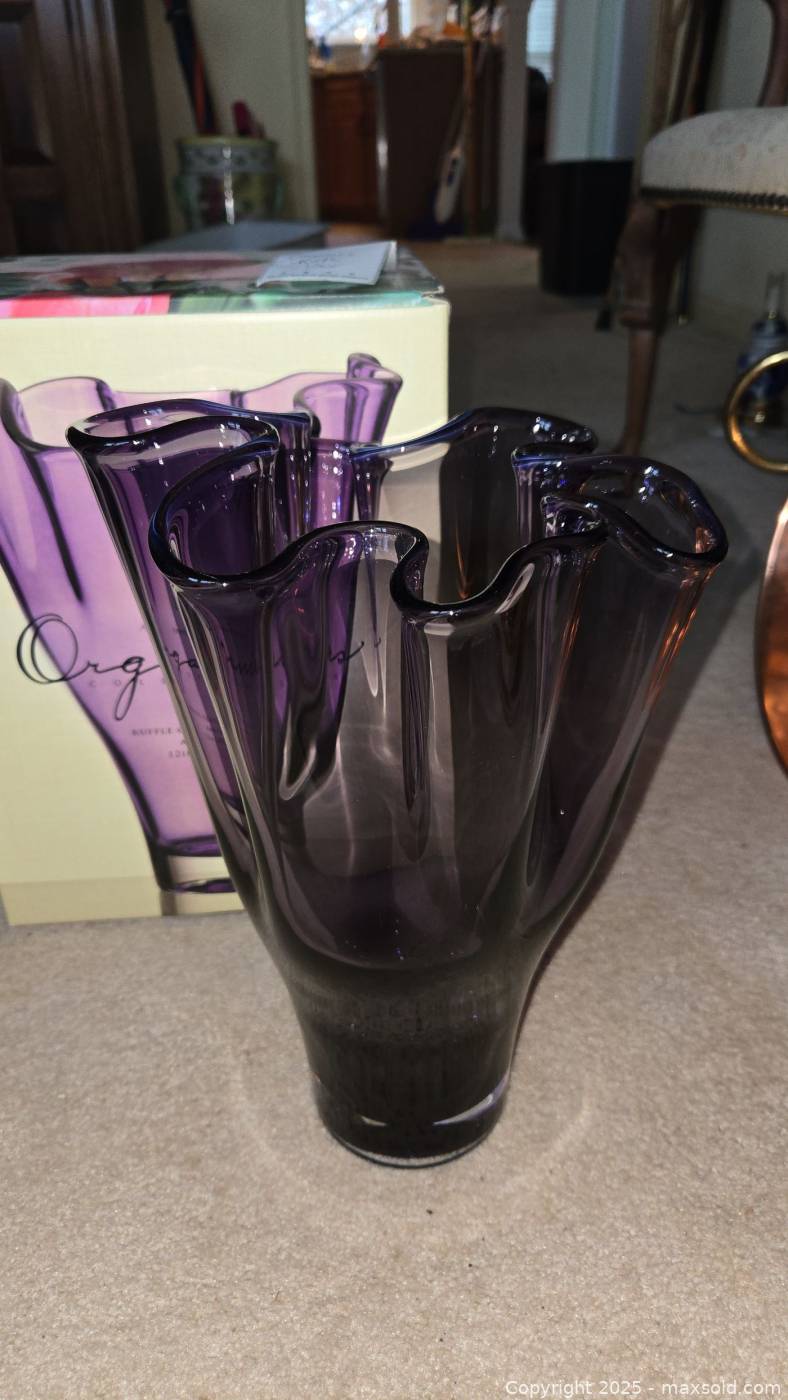Lenox Organics Purple Ruffle Glass Vase | Maxsold