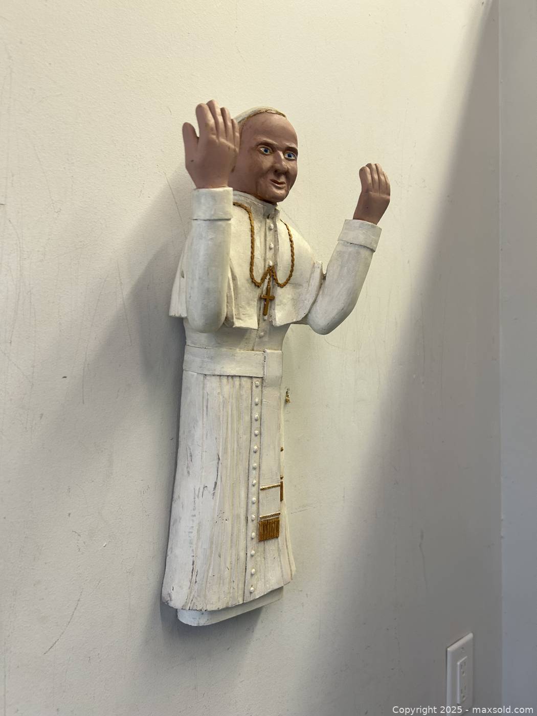 Folk Art Carved Wood Figural Pope John Paul II Artist Signed Carved 19 ...